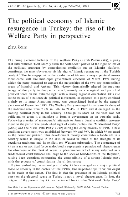 (PDF) The political economy of Islamic resurgence in Turkey: The rise ...