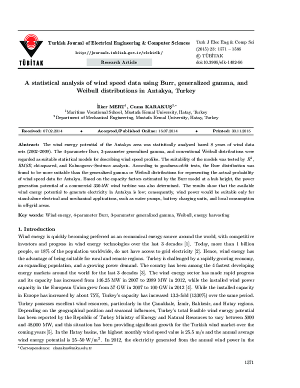 Pdf A Statistical Analysis Of Wind Speed Data Using Burr Generalized