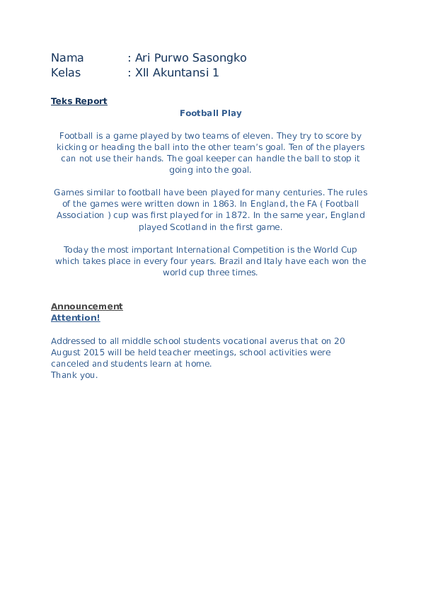 (DOC) Report and Announcement Text