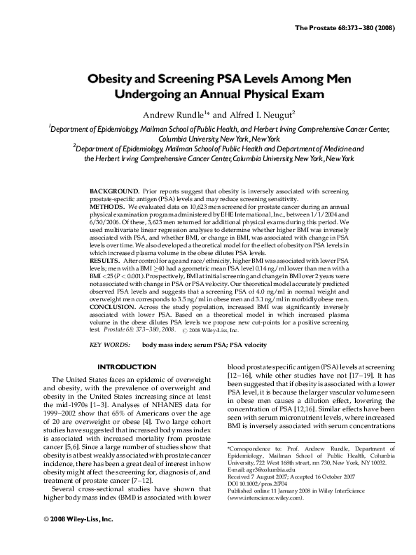 (PDF) Obesity and screening PSA levels among men undergoing an annual ...
