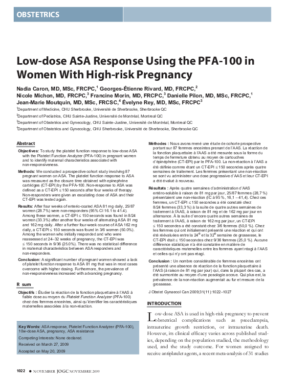 (PDF) Low-dose ASA response using the PFA-100 in women with high-risk ...