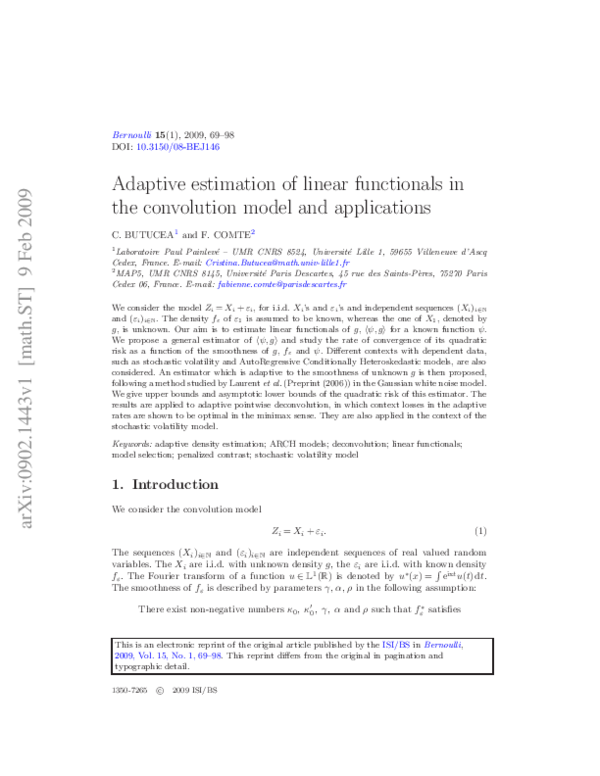 Pdf Adaptive Estimation Of Linear Functionals In The Convolution