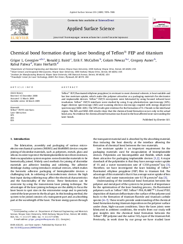 (PDF) Chemical bond formation during laser bonding of Teflon® FEP and ...