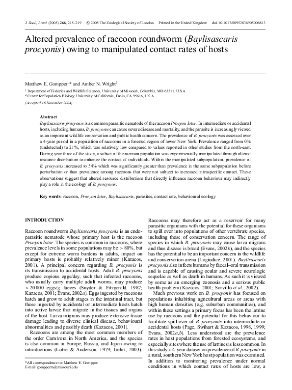 (PDF) Altered prevalence of raccoon roundworm (Baylisascaris procyonis ...