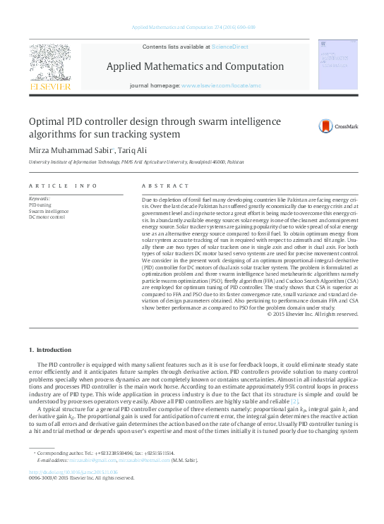 Optimal Pid Controller Design Through Swarm Intelligence Algorithms For Sun Tracking System