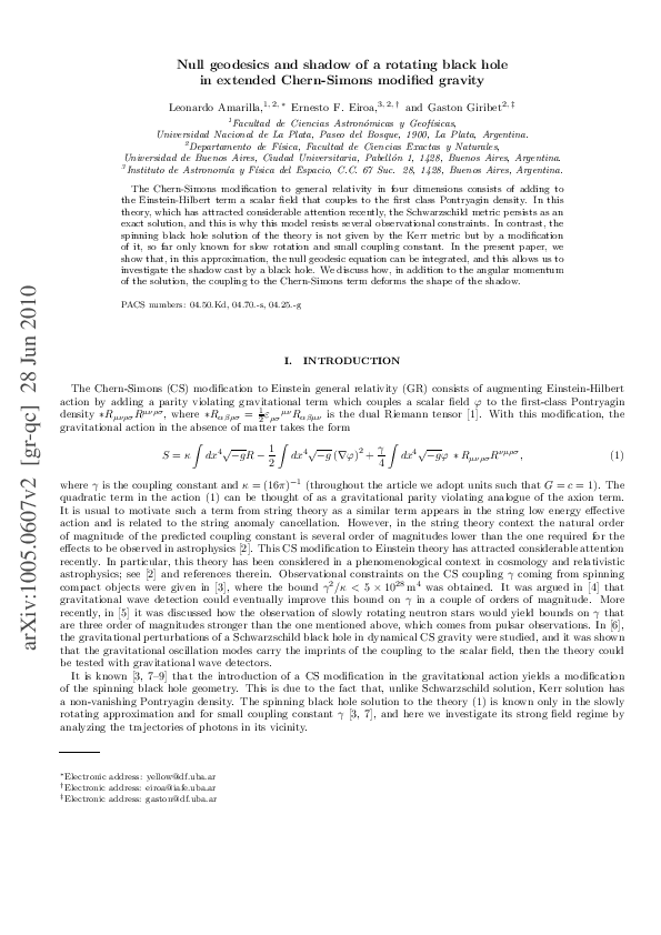 Pdf Null Geodesics And Shadow Of A Rotating Black Hole In Extended Chern Simons Modified Gravity