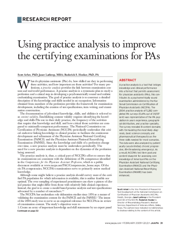 (PDF) Using practice analysis to improve the certifying examinations ...