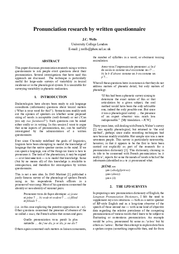 (PDF) Pronunciation research by written questionnaire