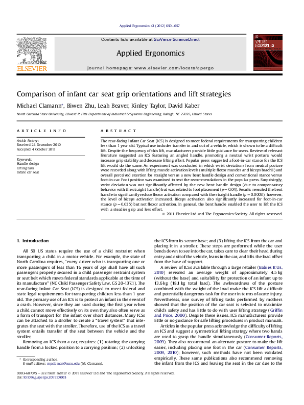 (PDF) Comparison of infant car seat grip orientations and lift strategies