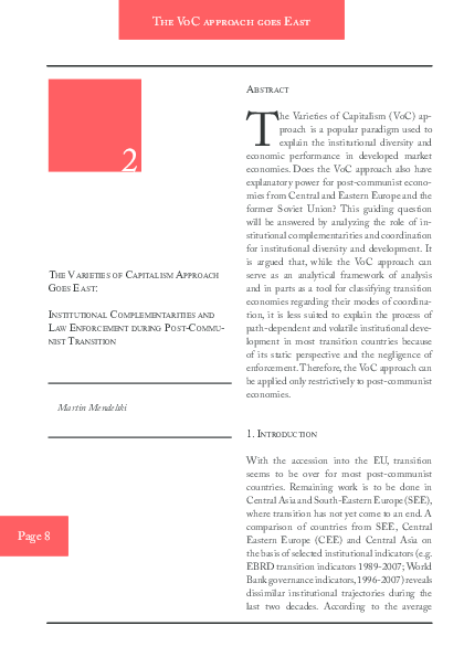 The Varieties of Capitalism Approach Goes East: Institutional ...
