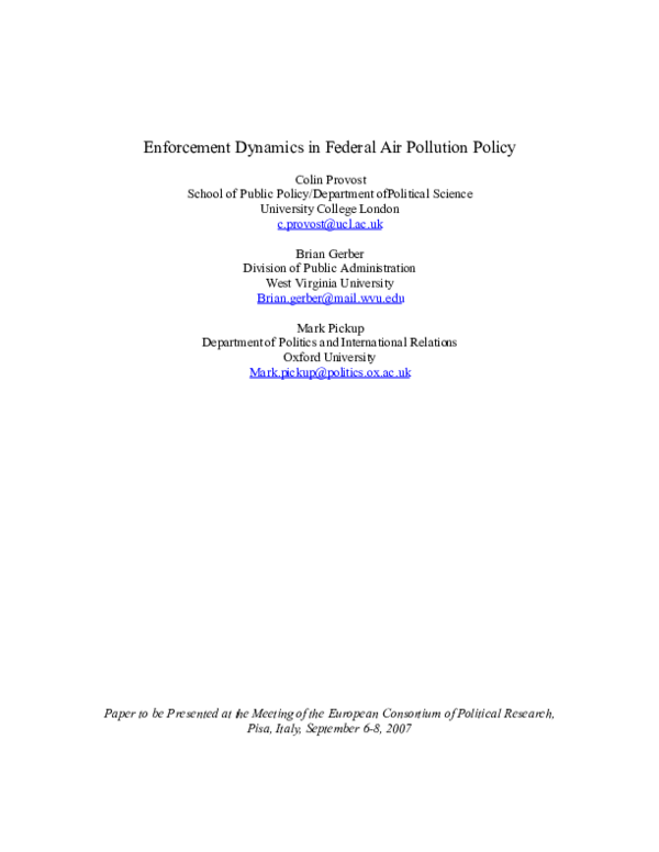 (PDF) Enforcement Dynamics in Federal Air Pollution Policy