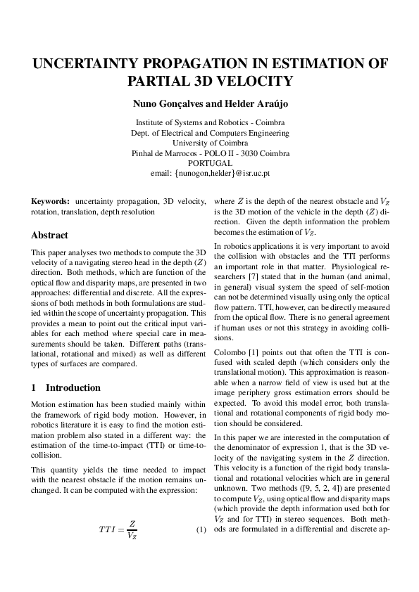 (PDF) Uncertainty Propagation In Estimation of Partial 3d Velocity