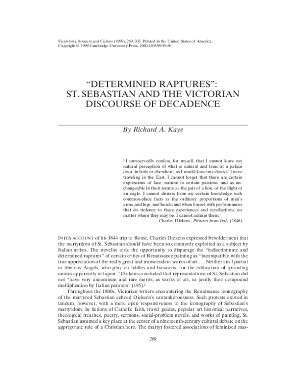 (PDF) "'Determined Raptures': St. Sebastian and the Victorian Discourse ...