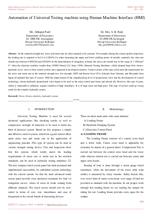 Pdf Automation Of Universal Testing Machine Using Human Machine Interface Hmi
