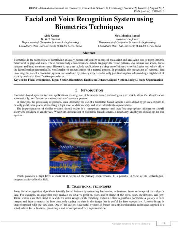 (PDF) Facial and Voice Recognition System using Biometrics Techniques