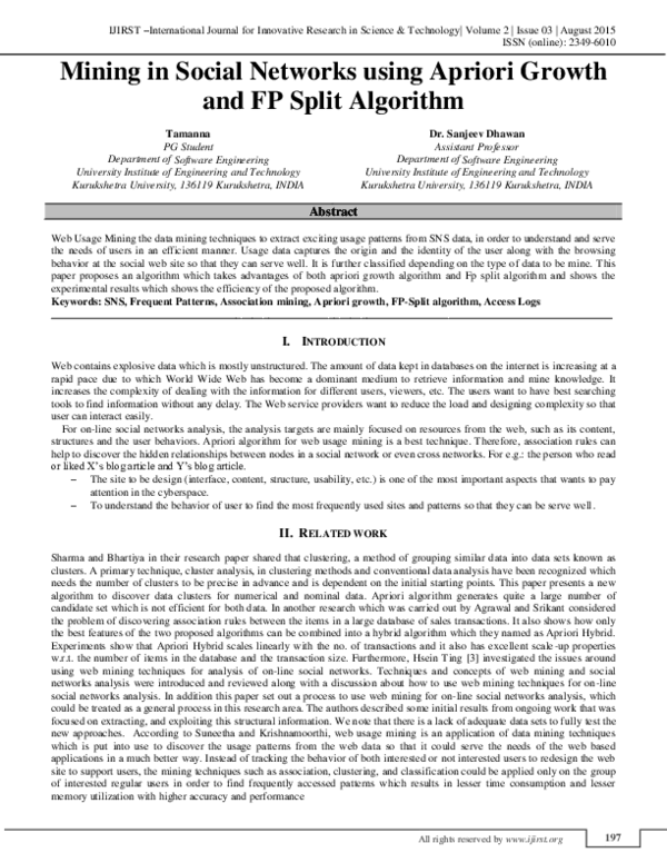 Pdf Mining In Social Networks Using Apriori Growth And Fp Split Algorithm