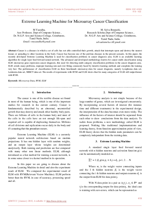 (PDF) Extreme Learning Machine for Microarray Cancer Classification