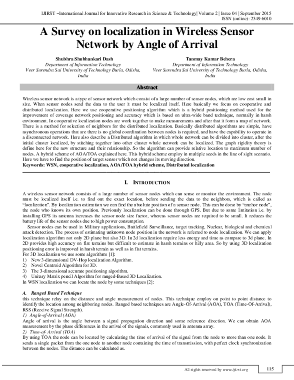 (PDF) A Survey on localization in Wireless Sensor Network by Angle of Arrival