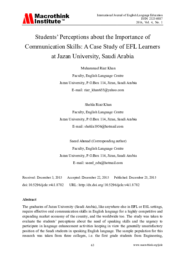 (PDF) Students’ Perceptions about the Importance of Communication ...