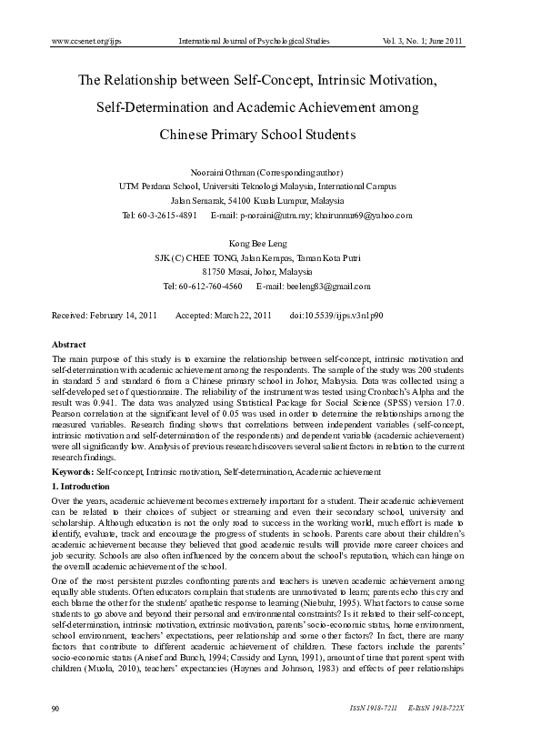 (PDF) The Relationship between Self-Concept, Intrinsic Motivation, Self ...