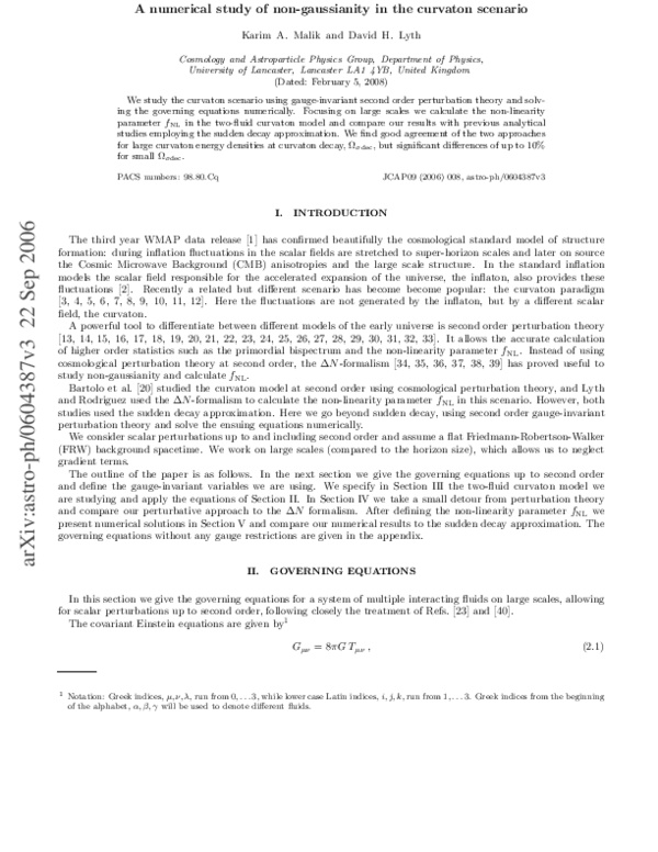 (PDF) A numerical study of non-Gaussianity in the curvaton scenario