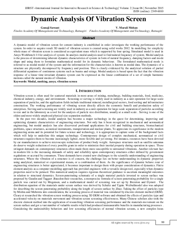 (PDF) Dynamic Analysis of Vibration Screen