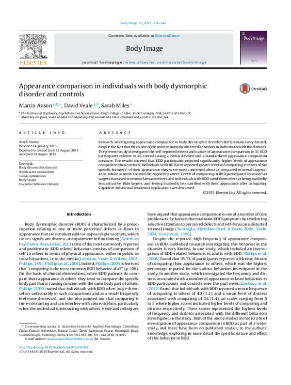 (PDF) Appearance Comparison in individuals with Body Dysmorphic ...