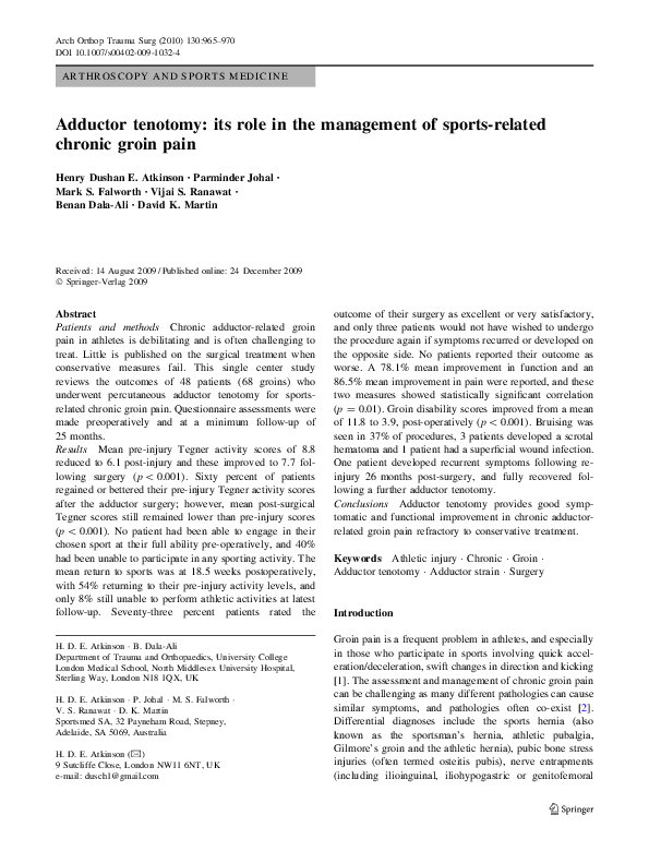 (PDF) Adductor tenotomy: its role in the management of sports-related ...