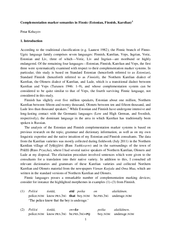 (PDF) Complementation marker semantics in Finnic (Estonian, Finnish, Karelian). In Kasper Boye ...