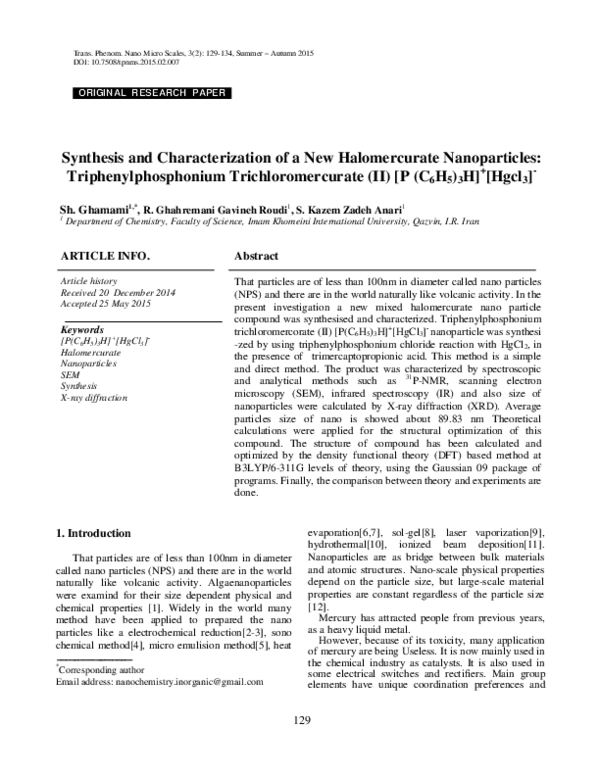 (PDF) Synthesis and Characterization of a New Halomercurate ...