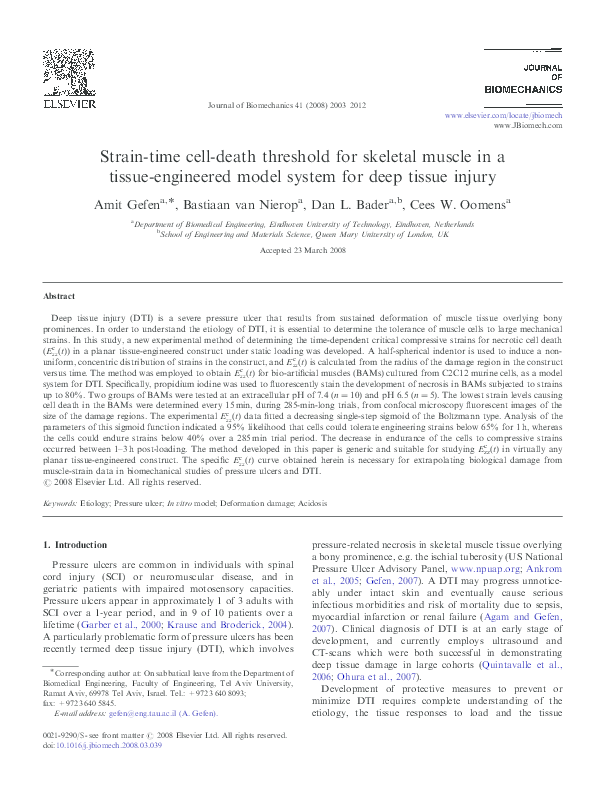 (PDF) Strain-time cell-death threshold for skeletal muscle in a tissue ...