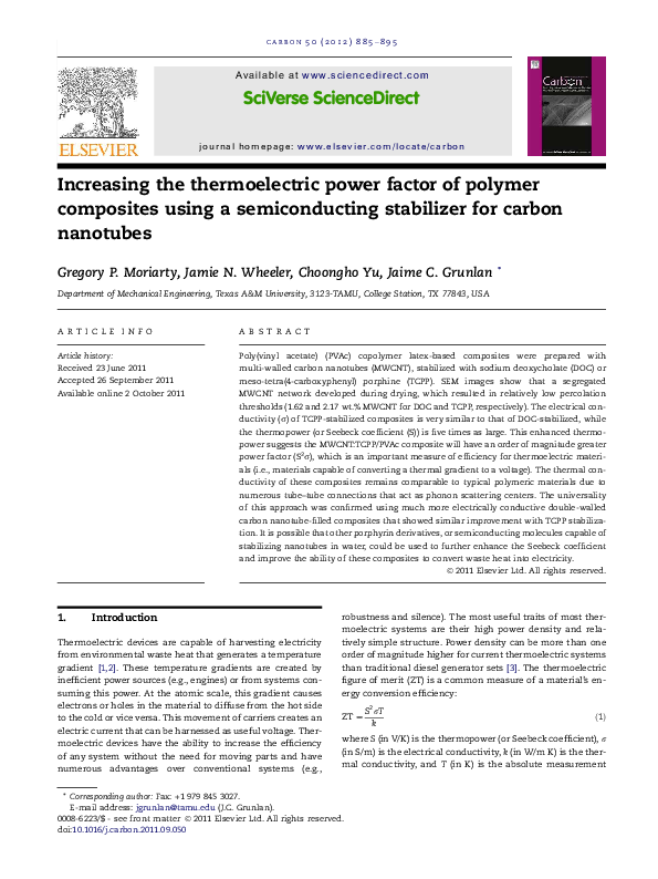 (PDF) Increasing the thermoelectric power factor of polymer composites ...