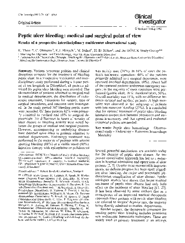 (PDF) Peptic ulcer bleeding: medical and surgical point of view