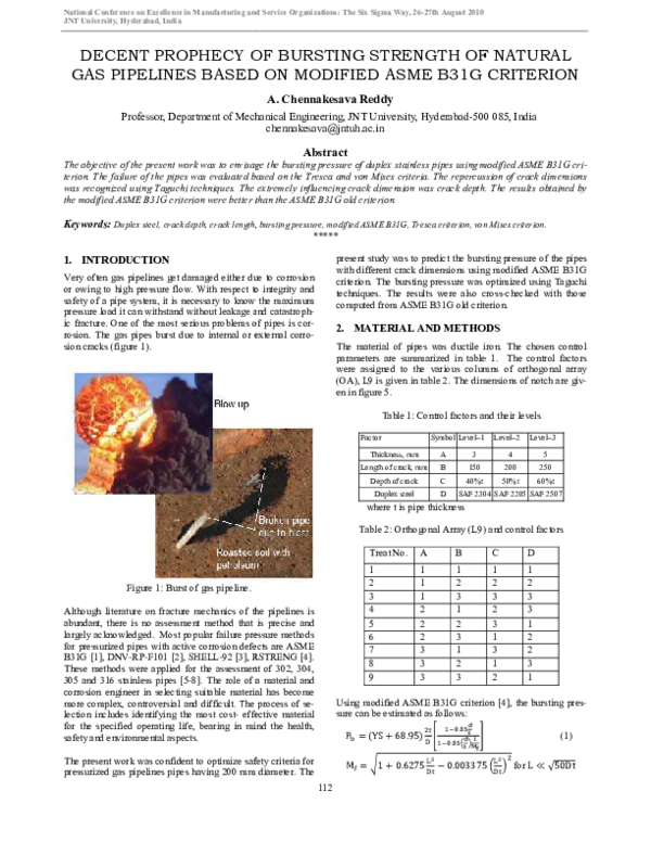(PDF) Decent prophecy of bursting strength of natural gas pipelines ...