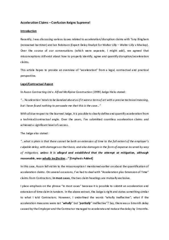 (PDF) Acceleration Claims IIQS