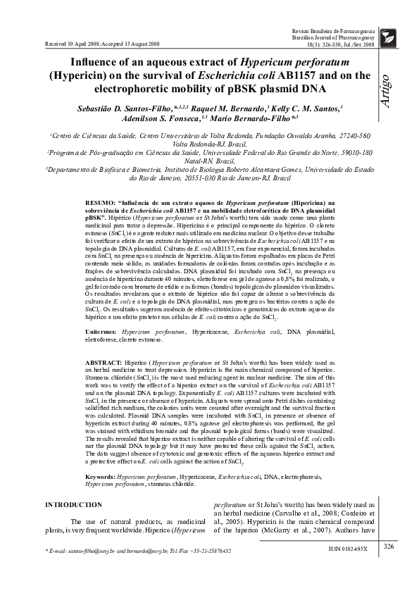 (PDF) Infl uence of an aqueous extract of Hypericum perforatum ...