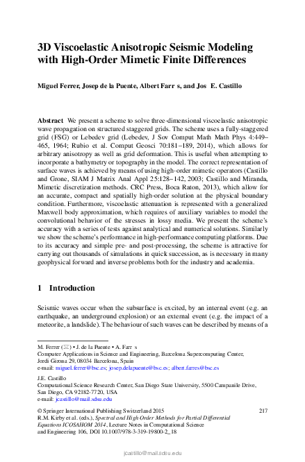 Pdf 3d Viscoelastic Anisotropic Seismic Modeling With High Order Mimetic Finite Differences