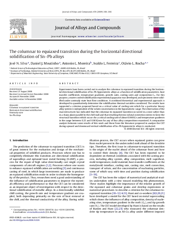 Pdf The Columnar To Equiaxed Transition During The Horizontal Directional Solidification Of Sn