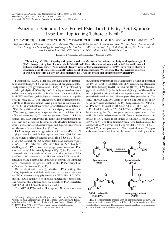 (PDF) Pyrazinoic Acid and Its n-Propyl Ester Inhibit Fatty Acid ...
