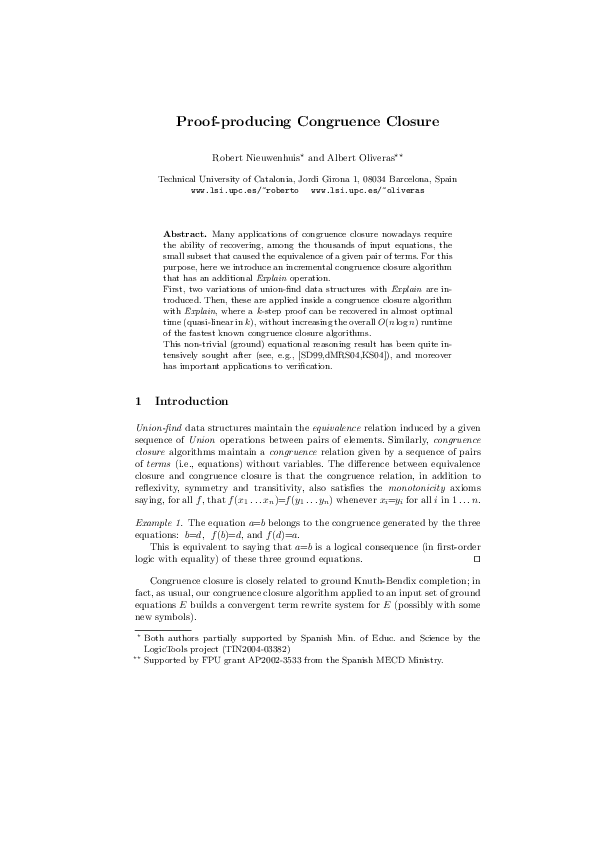 (PDF) Proof-Producing Congruence Closure