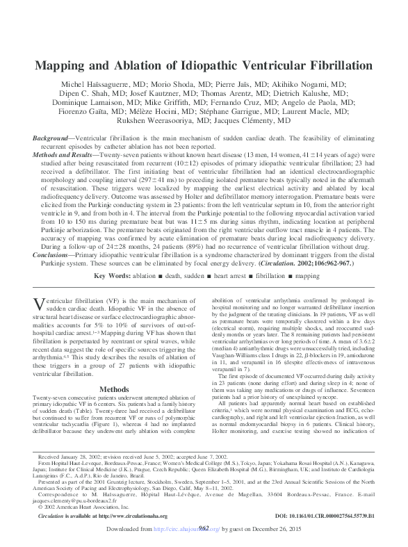 (PDF) Mapping and Ablation of Idiopathic Ventricular Fibrillation