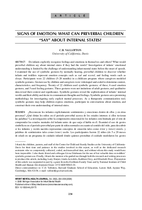 (PDF) Signs of emotion: What can preverbal children "say" about ...
