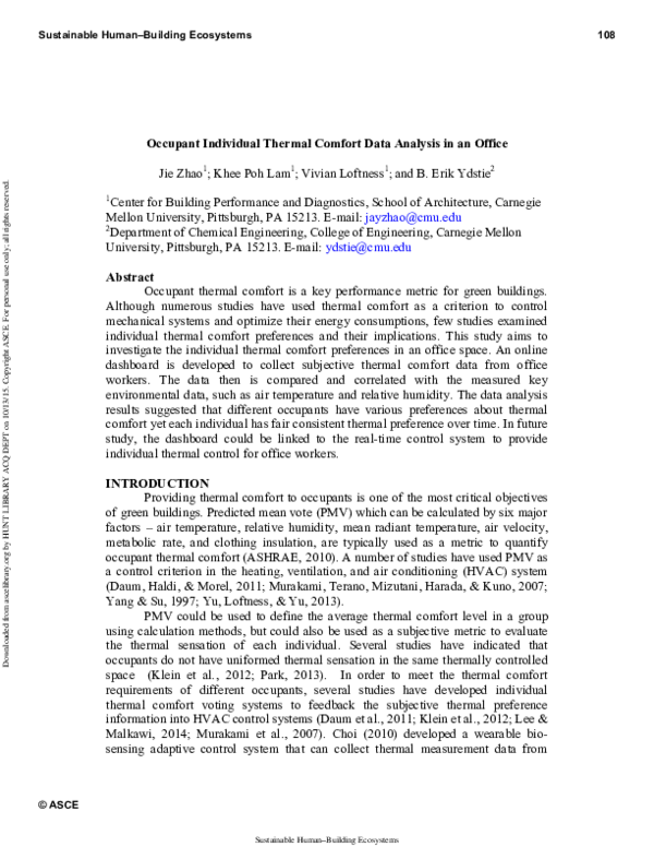 (PDF) Occupant individual thermal comfort data analysis in an office