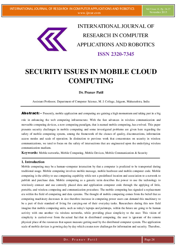 Pdf Challenging Security Issues Of Mobile Cloud Computing Gurunadha Guptha