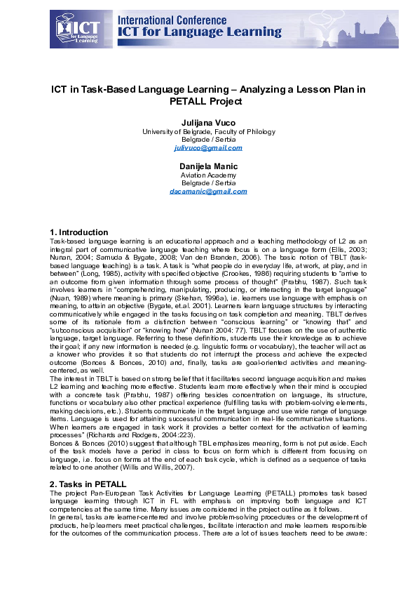 (DOC) ICT in Task-Based Language Learning – Analyzing a Lesson Plan in ...