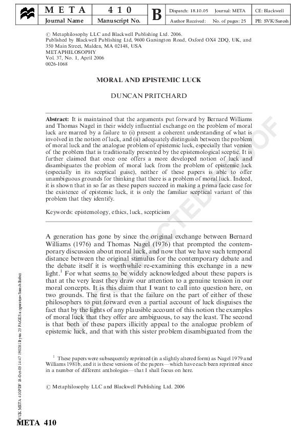 (PDF) Moral and Epistemic Luck