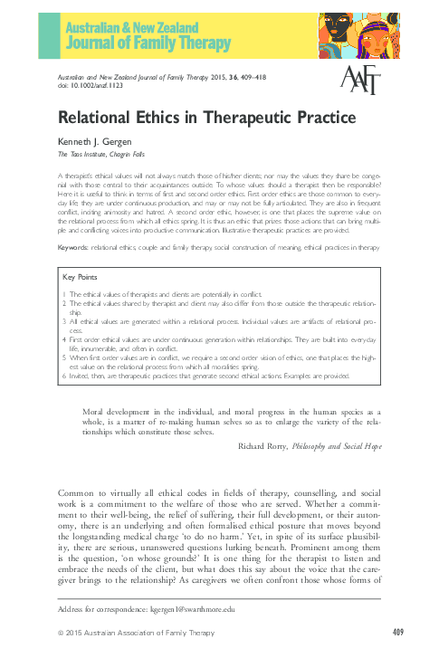 (PDF) Relational ethics in therapeutic practice