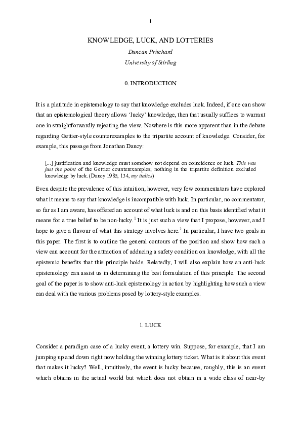 (PDF) Knowledge, Luck, and Lotteries