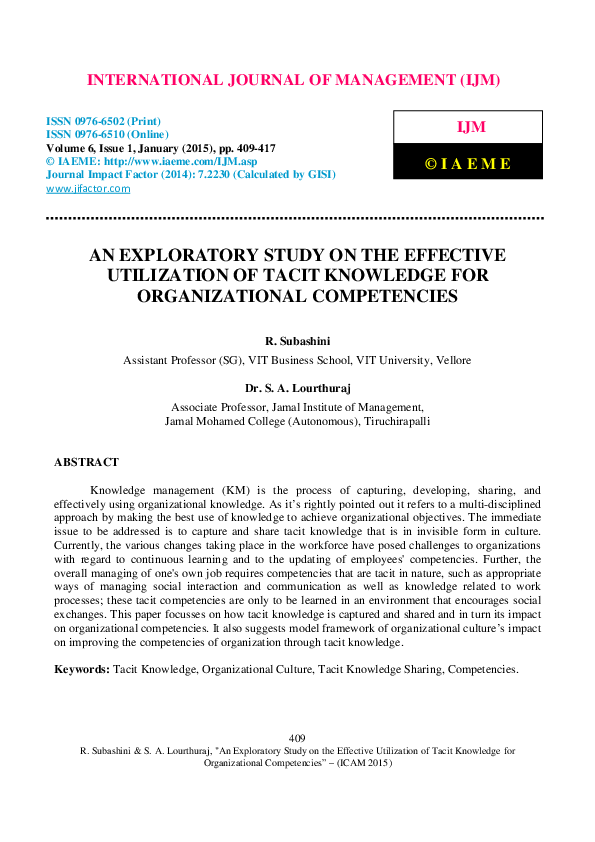 Pdf An Exploratory Study On The Effective Utilization Of Tacit