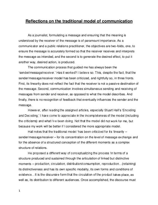 (PDF) Reflection on the traditional model of communication